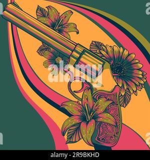 Vintage six shooter revolver concept vector illustration Stock Vector ...