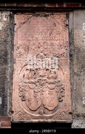 Medieval stone script and carvings on the exterior of Frauenkirche in ...