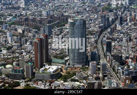 An aerial photo shows Roppongi Hills and other buildings at Roppongi ...