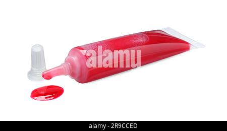 Tube with red food coloring on white background Stock Photo - Alamy