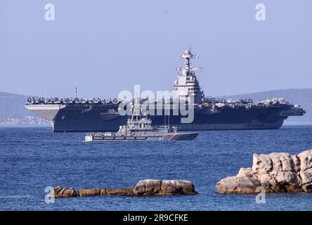 Split, Croatia. 26th June, 2023. The American aircraft carrier USS ...