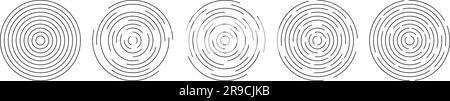 Set of circular ripple symbols. Concentric circles with broken lines ...