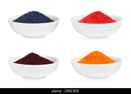 Many different powdered food coloring isolated on white, top view Stock ...