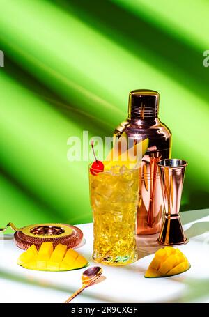 Mango rum collins alcoholic cocktail with rum, syrup, ginger beer ...