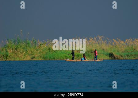 Local people on Boat, Zambezi River, near Kasane, Caprivi, Namibia ...