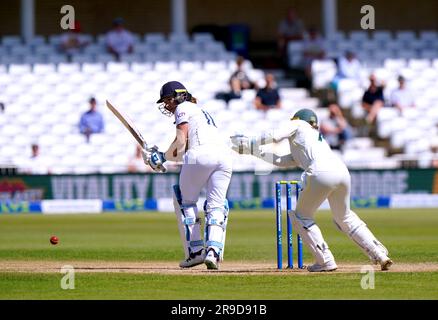 England's Kate Cross bats during day five of the first Women's Ashes ...