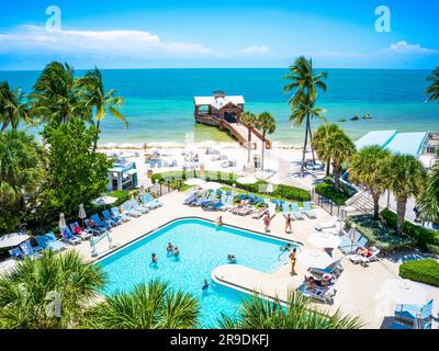 A scenic view of a wooden pier at the Key West island in Florida ...