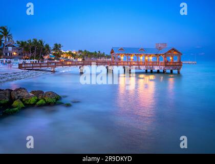 A scenic view of a wooden pier at the Key West island in Florida ...