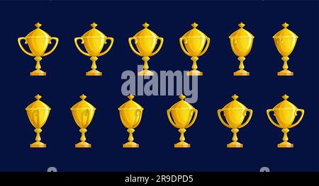 Golden trophy cup sequence, animation sprite sheet. Vector turn around ...