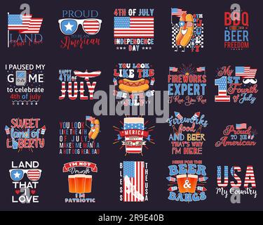 4th of July typography designs set with quotes and elements - hot dog ...