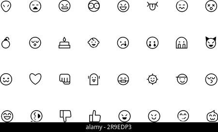 Emojis in outline. Emoji faces with different emotions, vector icons ...