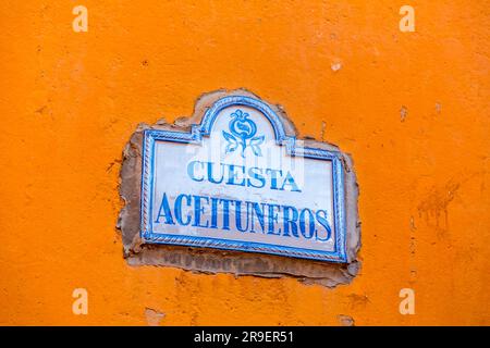 A traditional street sign in the Albaicin area of Granada Andalucia ...