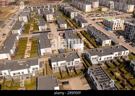Drone photography of new housing spread in suburbs. High angle view ...