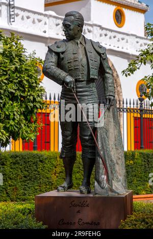 Statue of torero Curro Romero, Francisco Romero López in front of a ...