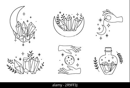 Mystic boho love modern abstract trend style stickers icons, patches ...