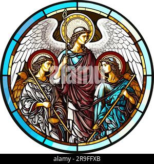 Archangel grouping, Raphael, Gabriel, and Michael- stained glass round ...