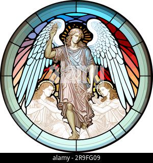 Archangel grouping, Raphael, Gabriel, and Michael- stained glass round ...