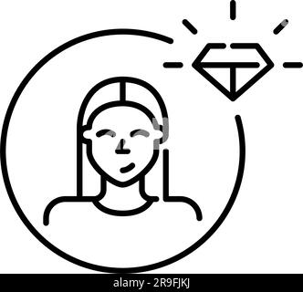 Premium user icon. Smiling woman with long hair. Shining diamond badge ...