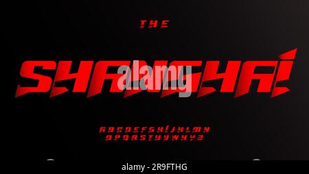 Slashed modern font, dynamic typeset. Bold oblique alphabet, speed race ...