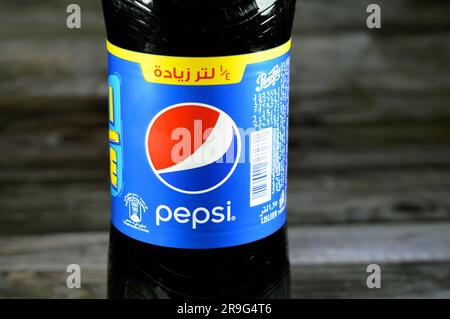 Cairo, Egypt, June 18 2023: Pepsi, a Cola flavor plastic bottle, a ...