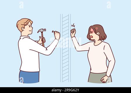 Person or Neighbor Doing Loud Noise Using Megaphone Behind Wall, Vector ...