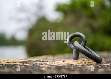 Anchor point along a dock of the Eerie Canal channel used for tying off ...