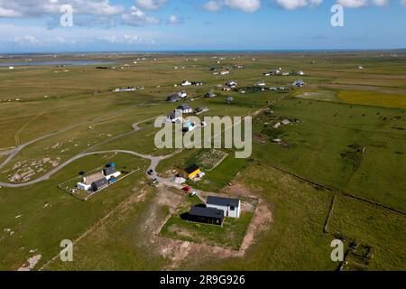 Aerial view of the Balevullin settlement on the Isle of Tiree, Inner ...