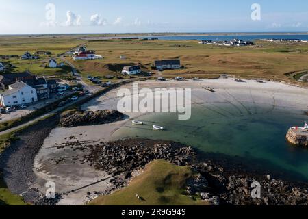 Aerial view of Scarinish Harbour, Tiree, Inner Hebrides, Scotland, UK ...