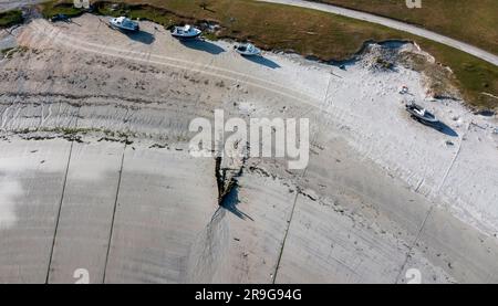 Aerial view of Scarinish Harbour, Tiree, Inner Hebrides, Scotland, UK ...