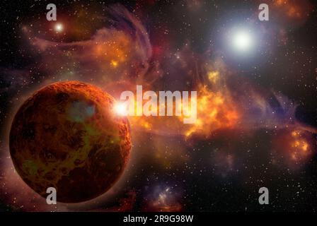 Unknown planet from outer space. Space nebula. Cosmic cluster of stars ...