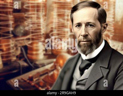 Historical illustration of radio waves. Heinrich Rudolf Hertz (February ...