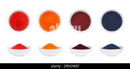 Collage of different powdered food coloring isolated on white Stock ...