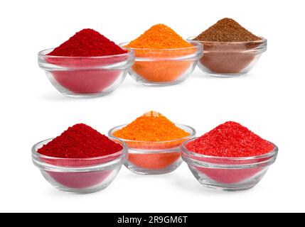 Collage of different powdered food coloring isolated on white Stock ...