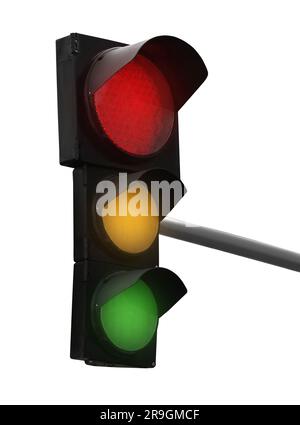 Traffic signal with three lights isolated on white Stock Photo - Alamy