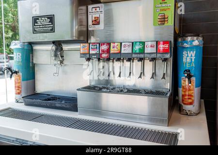 Mims Florida,McDonald's Restaurant fast food,employees on meal break talking,Black woman man ...