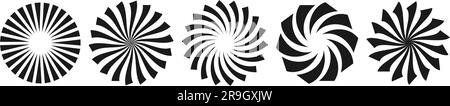 Black and white curl sunburst circles collection. Stylized radial ...