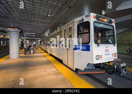 Light Rail train leaves station Denver CO Stock Photo - Alamy