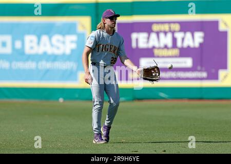 LSU outfielder Paxton Kling (28) warms up before an NCAA college ...