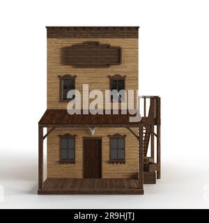 A 3D rendered scale model of a two story wild west style saloon ...