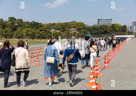 Tokyo Japan, 2023, people queue for security police check of bags to ...
