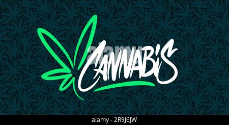 Abstract Hand Written Word Cannabis With Cannabis Leaf Vector ...