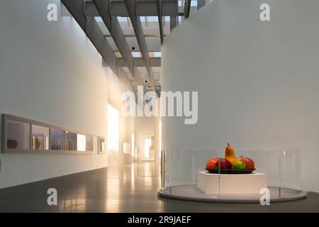 Corning, NY, USA-April 2023; Interior view of the curved white walls ...