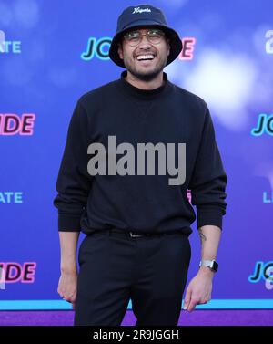 Travis Atreo arrives at the Los Angeles premiere of "Joy Ride," Monday ...