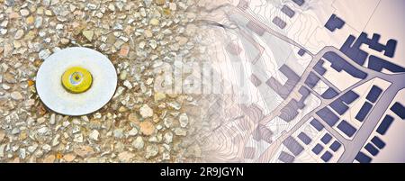 Topographic map of district with measuring instrument Stock Photo - Alamy