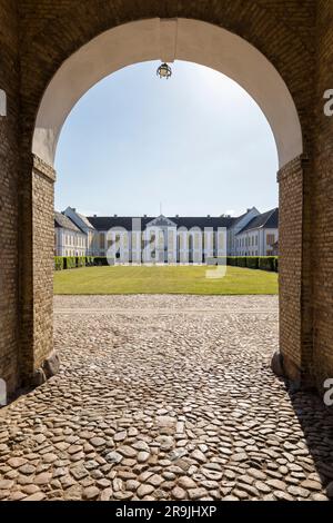 View of Baroque facade of Augustenborg Palace from garden, Augustenborg ...