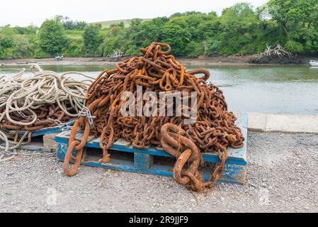 Pile of rusty chains used for securing mooring buoys to the seabed in ...