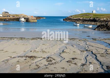 Small boats moored in Scarinish harbour, Isle of Tiree, Inner Hebrides ...