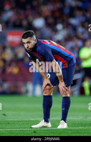 BARCELONA - MAY 20: Jordi Alba celebrates the victory after the LaLiga ...