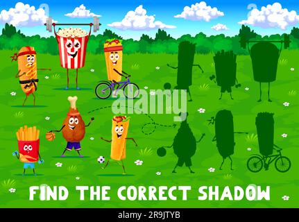 Find correct shadow of cartoon takeaway fast food characters, vector ...