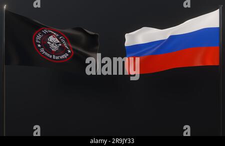 Wagner Group and Russia flags. fabric flag, flag Wagner Private ...